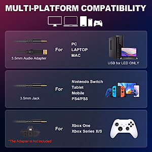 Krysenix Gaming Headset for PS4, PS5, PC, Mac, Xbox Series X, Noise Canceling Headphones with Microphone, PG2 Computer Headset with 3.5mm Jack & RGB Light White/Blue