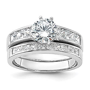 IceCarats 925 Sterling Silver Cubic Zirconia CZ Wedding Band Engagement Ring Bridal Jewelry Set Size 6