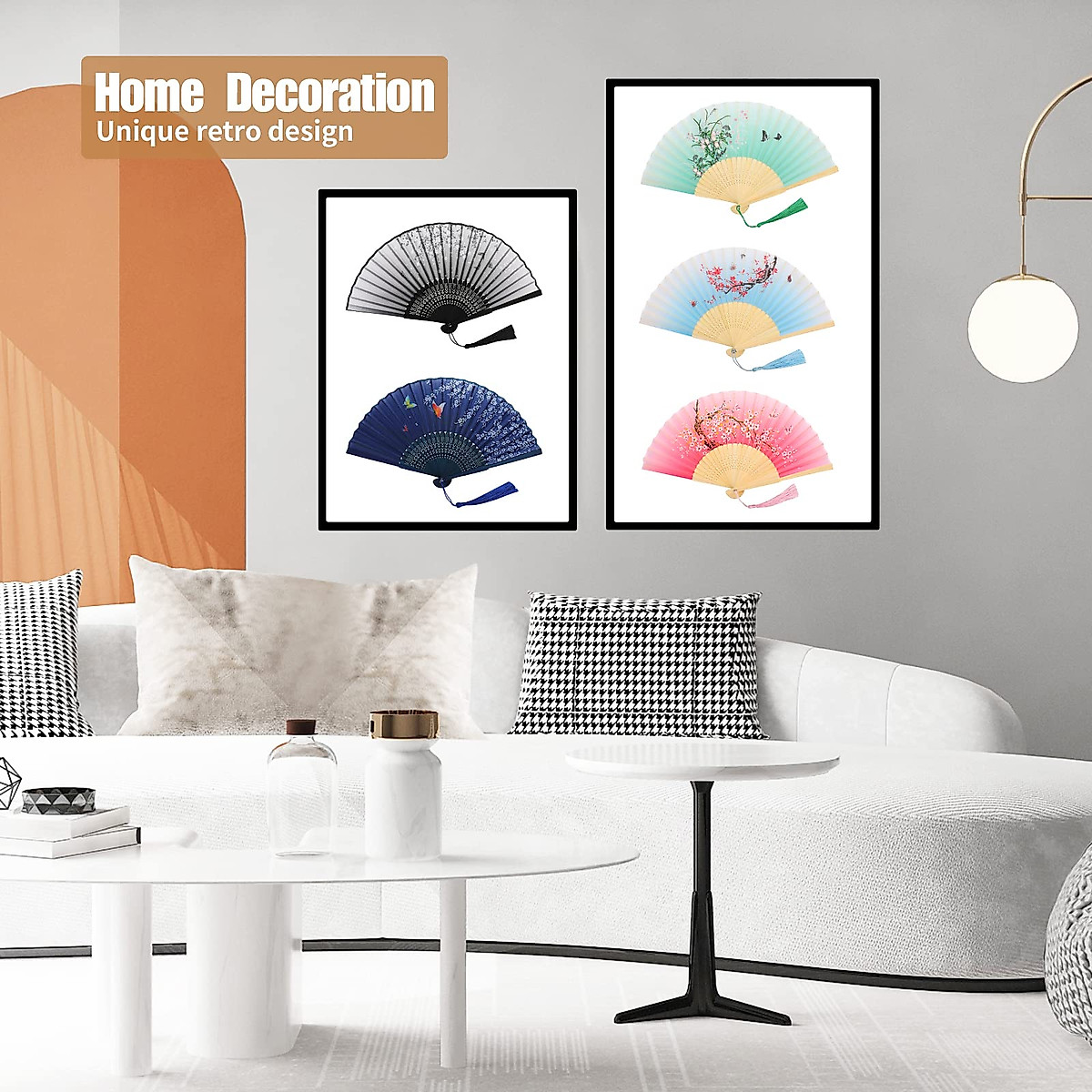 AOIPAMKEL Folding Fan Hand Held Fan, 5 pcs Japanese Fan Foldable Hand Fan, Silk Paper Fans with Tassel, Hollowed Fringe Foldable Fan, Handheld Fan foldable for Wedding, Party, Gifts, Wall Decoration