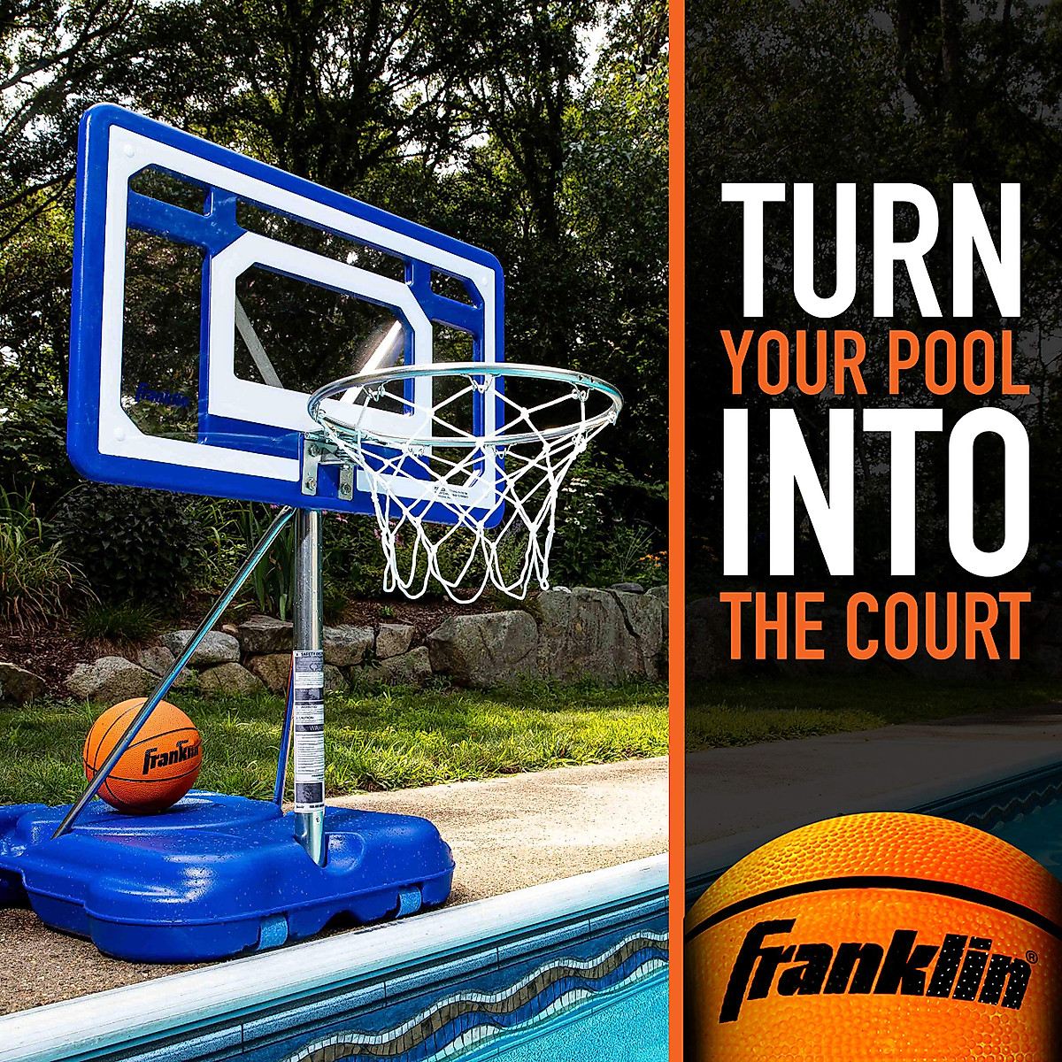 Franklin Sports Pool Basketball Hoop - Waterproof Mini Basketball Hoop for Poolside - Portable 30" Kids Basketball Hoop - Steel Construction - All Ages