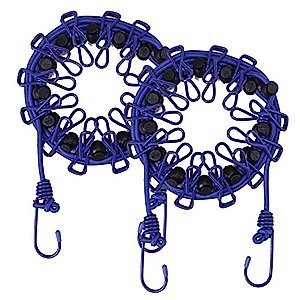 HDE 2 Pack Camping Clothesline Cord Indoor Outdoor Laundry Line Portable Travel Clothes Line with Clothes Pins (6.25 ft, Blue)