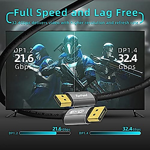 Toptrend Displayport Cable 12ft, 8K DP [Display Port] Cable 1.4 Supports to 8K 60Hz,4K 144Hz,1080p 240Hz,HBR3,32.4Gbps,HDR,HDCP 2.2,G-sync and Freesync on The Gaming Monitor,HDTV,Laptop,etc