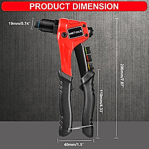 WETOLS Rivet Gun Kit with 200 Blind Rivets(04/07/2024 Upgraded) Pop Rivet Gun Kit with 4 Interchangeable Rivet Heads and 4 Drill Bits, Manual Single Hand Riveter with Sturdy BMC Carrying Case