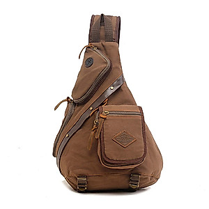 Canvas Sling Bag, Large Canvas Chest Bag Sling Chest shoulder Bag Crossbody Sling Backpack for Men Women (Coffee)