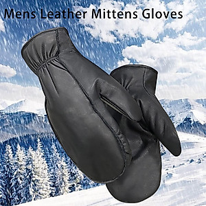 Harssidanzar Thermal Gloves Mens Lambskin Outdoor Leather Mittens Glove Thermolite Lined GM033,Black,Size XXL