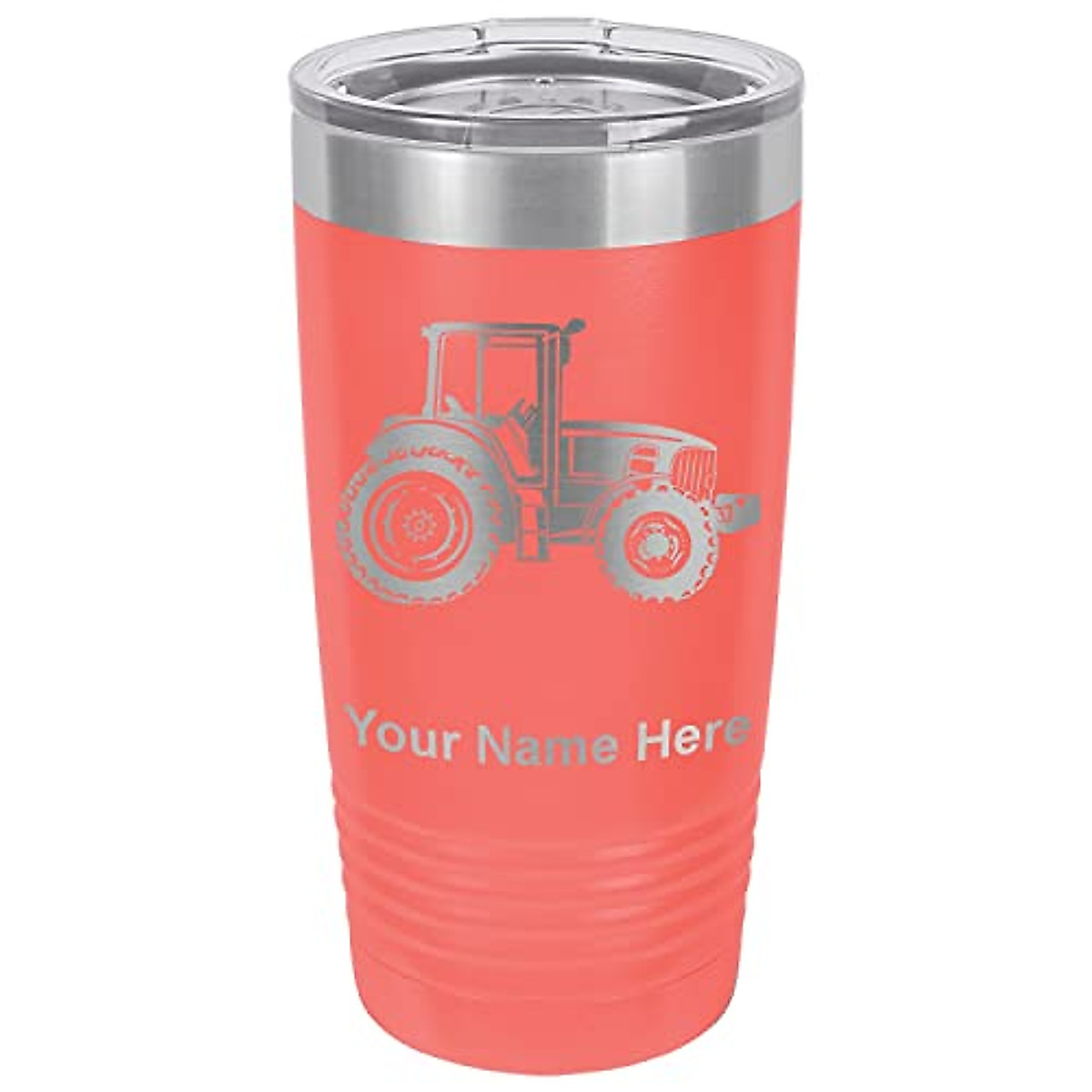 LaserGram 20oz Vacuum Insulated Tumbler Mug, Farm Tractor, Personalized Engraving Included (Coral)