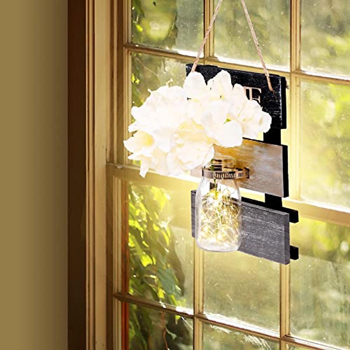 Dailyart Mason Jar Sconces Wall Decor, Rustic Mason Jar Wall Sconce Hanging Mason Jar Sconces with LED Fairy Lights, Farmhouse Wall Decor Country Decorations for Home, Set of 2