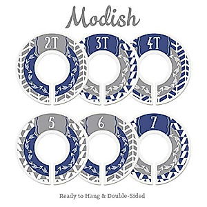 Modish Labels Toddler Child Closet Dividers, Closet Organizers, Toddler Size Dividers, Young Child Size Dividers, Boy, Woodland, Arrow, Tribal, Navy Blue, Gray, Grey (Toddler/Child)