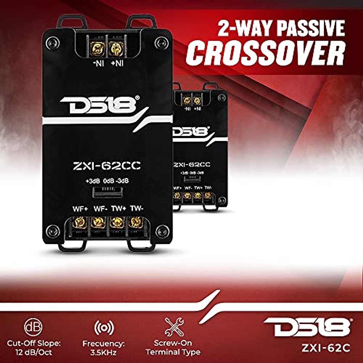DS18 ZXI-62C 6.5" 2- Way Car Audio Component Speaker System with Kevlar Cone - 240 Watts 4-Ohm - Set of Woofer, Crossover & Tweeter