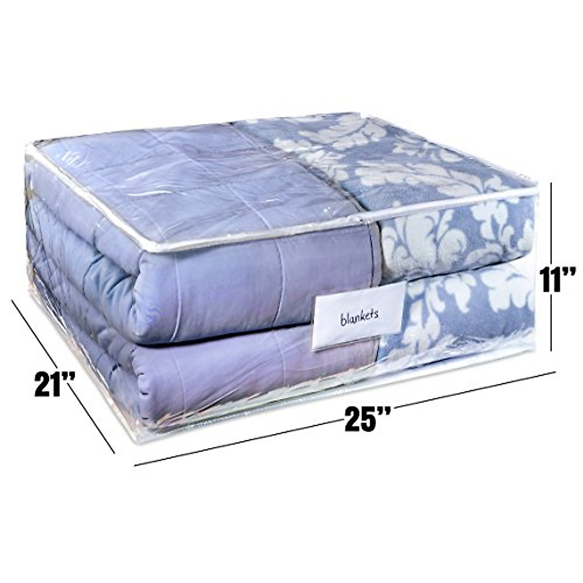 Clear Blanket Storage Bag - Durable Vinyl Material to Shield Your Contents from Dust, Dirt and Moisture. Easy Gliding Zipper for Easy Access and Label Pocket for Easy Identification. (2-Pack)