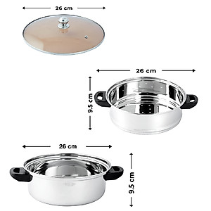 KSJONE Heavy Duty Stainless Steel 3 Piece Steamer Pot Set Includes 4 Quart Cooking Pot, 4 Quart Steamer Insert and Vented Glass Lid, Stack and Steam Pot Set for All Cooking Surfaces