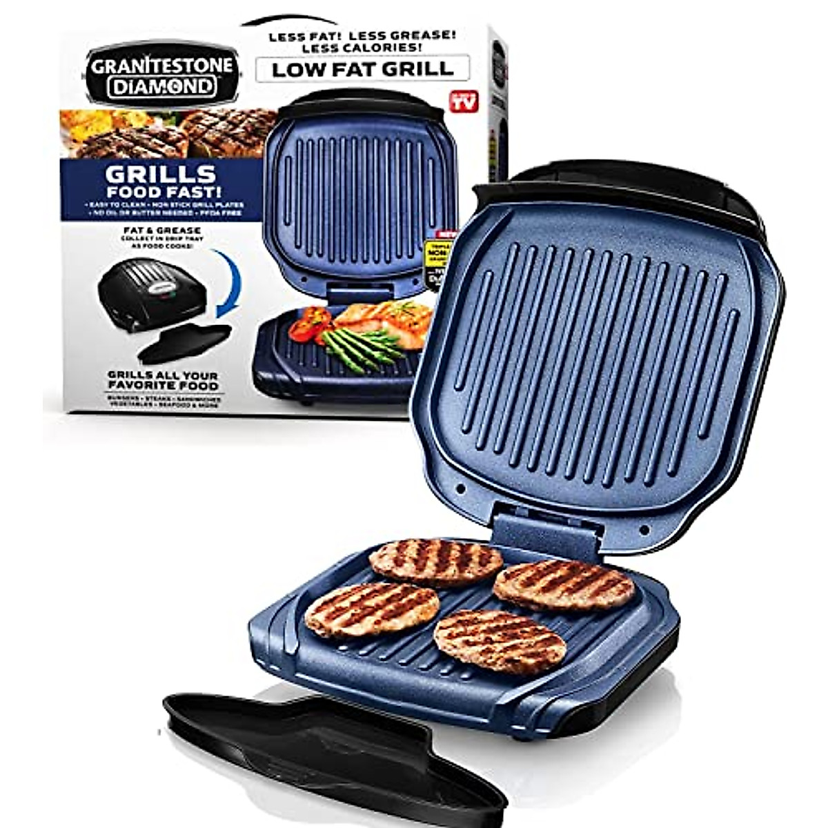 Granitestone Low Fat Multipurpose Sandwich Grill with Nonstick Copper Coating – As Seen on TV, Blue