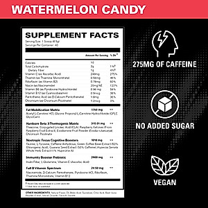EHP Labs OxyShred Hardcore Super Dosed Pre Workout Powder - Preworkout Powder with L Glutamine & Acetyl L Carnitine, Energy Boost Drink - 275mg of Caffeine - Watermelon Candy, 40 Servings