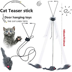 YUGYUJ Cat Toy Rope Mouse Play Supplies, Hanging Retractable Cat Catching Mouse Toy, Funny Door Hanging Bouncing Mouse Retractable Plush Mice Cat Interactive Toy (Black)