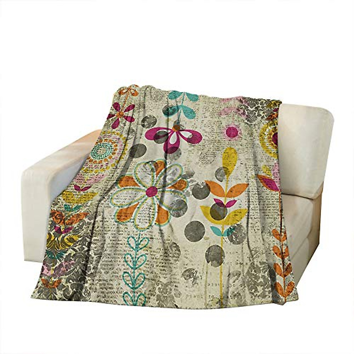 Moslion Soft Cozy Throw Blanket Bohemian Boho Flowers Fuzzy Warm Couch/Bed Blanket for Adult/Youth Polyester 60 X 80 Inches(Home/Travel/Camping Applicable)