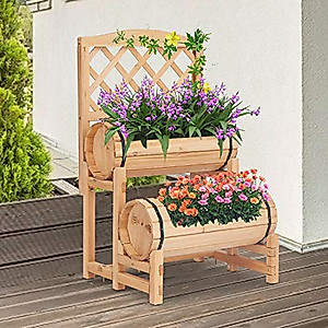 Kinbor Outdoor Wood Raised Garden Bed Planter Box with Trellis for Climbing Plants Growing, Greenhouse Garden Balcony Patio Yard, 19.7’’ X 15.7’’ X 31.5’’