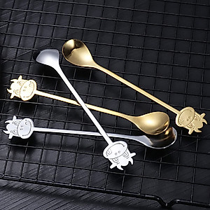 DOITOOL 10Pcs Dessert Spoons Stainless Steel Stirring Spoons Cute Cow Shape Coffee Spoons Milkshake Cake Spoon Silverware Golden Spoons