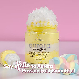 OLIVIA Aurora Armpits, Elbows & Knees Brightening Nourishing Smoothie - Handcrafted Passion Fruit Underarm, Neck, Armpit, Knees, Elbows, Private Areas, Intimate Areas Smoothing Moisturizer for Dry Skin, Dark Spots, and Pigmentation. Moisturize, Smoothen &