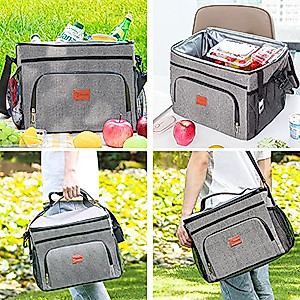 AstroAI Large Lunch Box for Men Women, 40 Can/24L Cooler Bags Insulated Tote Keep Cool and Warm for for Office School Picnic Beach Shopping (Grey)