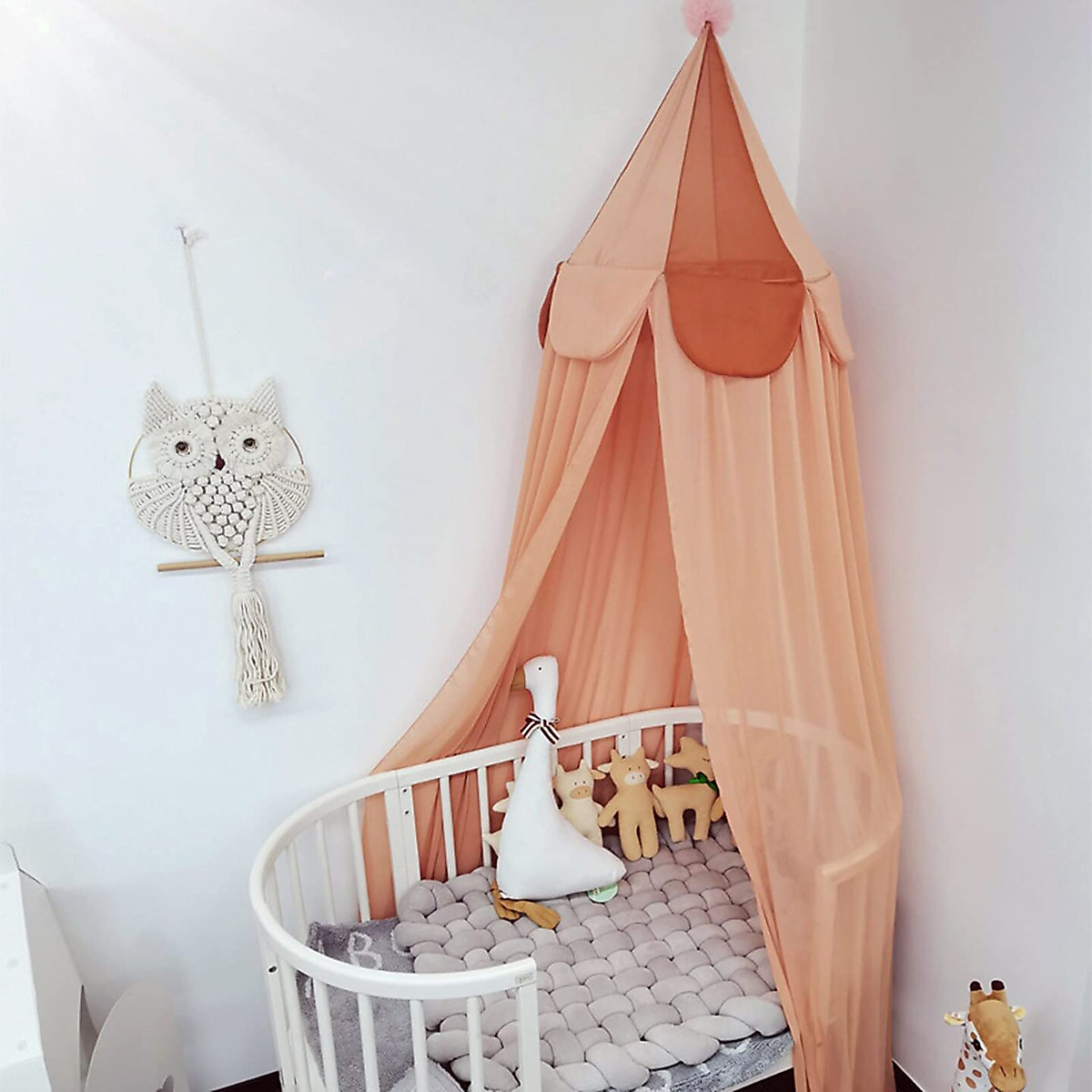 HEVIRGO Bed Canopy Mosquito Net, Hanging Travel Netting Curtains, Play Tent Bedding, Mosquito Net Dome Shaped Nordic Style Chiffon Fancy Baby Bedding for Kindergarten - Brown