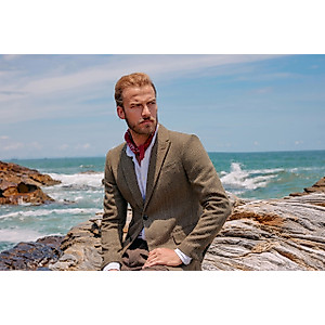 Men's Vintage Herringbone Tweed Blazer Winter Peak Lapel Wool Blend Jacket Coffee Herringbone L