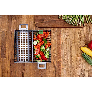 BBQ Dragon | Rolling Grill Basket | Food Grade Stainless Steel Grilling Basket | 13.5”x5.6” Cylinder | Vegetables, Shrimp, Fish, Chicken Wings | Snap Close Lid | Dishwasher Safe | Grilling Accessory
