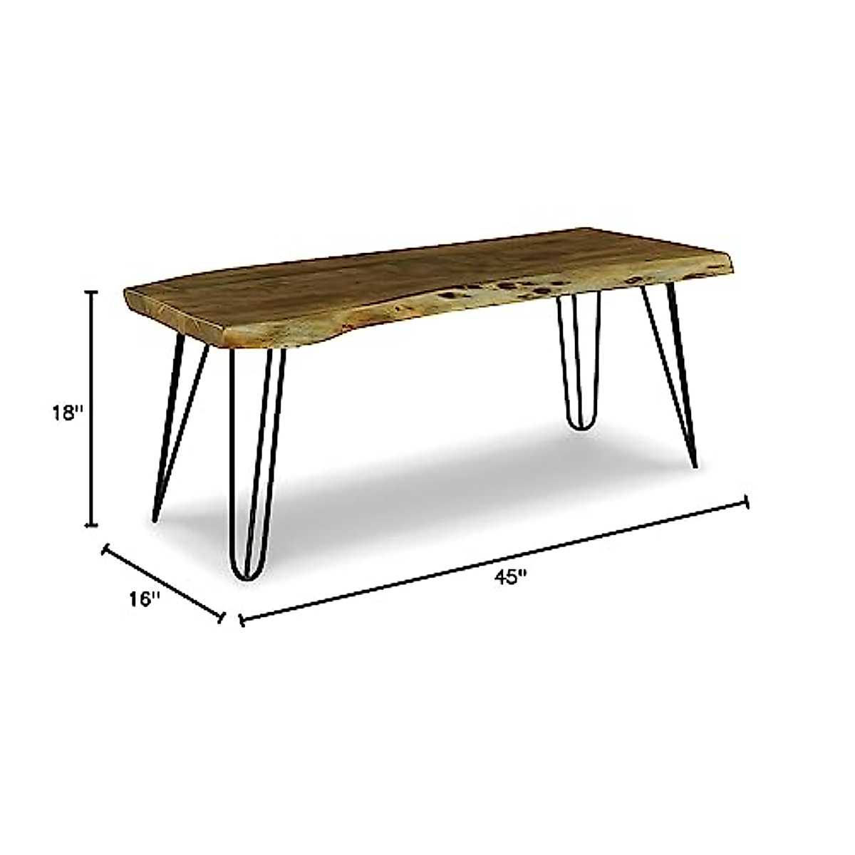 Signature Design by Ashley Haileeten Contemporary Accent Bench with Live Edge Top, Light Brown & Black