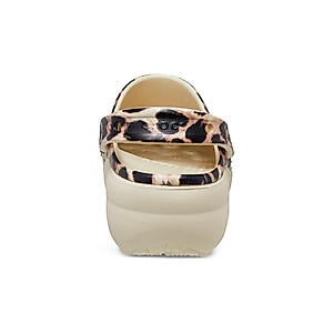 Crocs Women's Classic Graphic Platform Clogs, Platform Shoes, Bone/Leopard, 10 Women