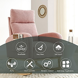 Dolonm Rocking Chair Modern Glider Chair for Baby Nursery Upholstered Rocker High Back Accent Armchair for Living Room, Bedroom, Office, Pink-Teddy