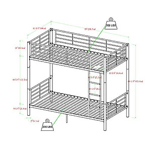 Walker Edison Elodie Urban Industrial Twin over Twin Metal Bunk Bed, Twin over Twin, Black