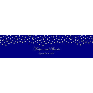 Silver Confetti Falling On Navy Background Water Bottle Labels Weddings Anniversary Bridal Shower Easy to Use