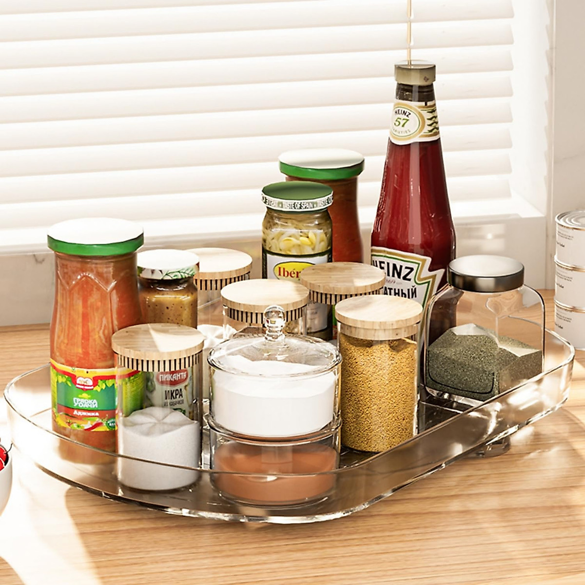 Kacimil Square Lazy Susan Organizer for Refrigerator, Slide and 360° Rotate Fridge Container and Storage Box, for Fridge, Kitchen, Pantry, Cabinet(15.75 ''x 11.02 '', 1 Pack, Clear)