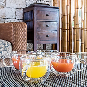 Tealyra - UNIVERSE 8-ounce - Set of 4 - Double Wall Glasses With Handle - Espresso Coffee - Tea - Cappuccino - Clear Cups - Heatproof Insulating - Keeps Beverages Hot - 230ml