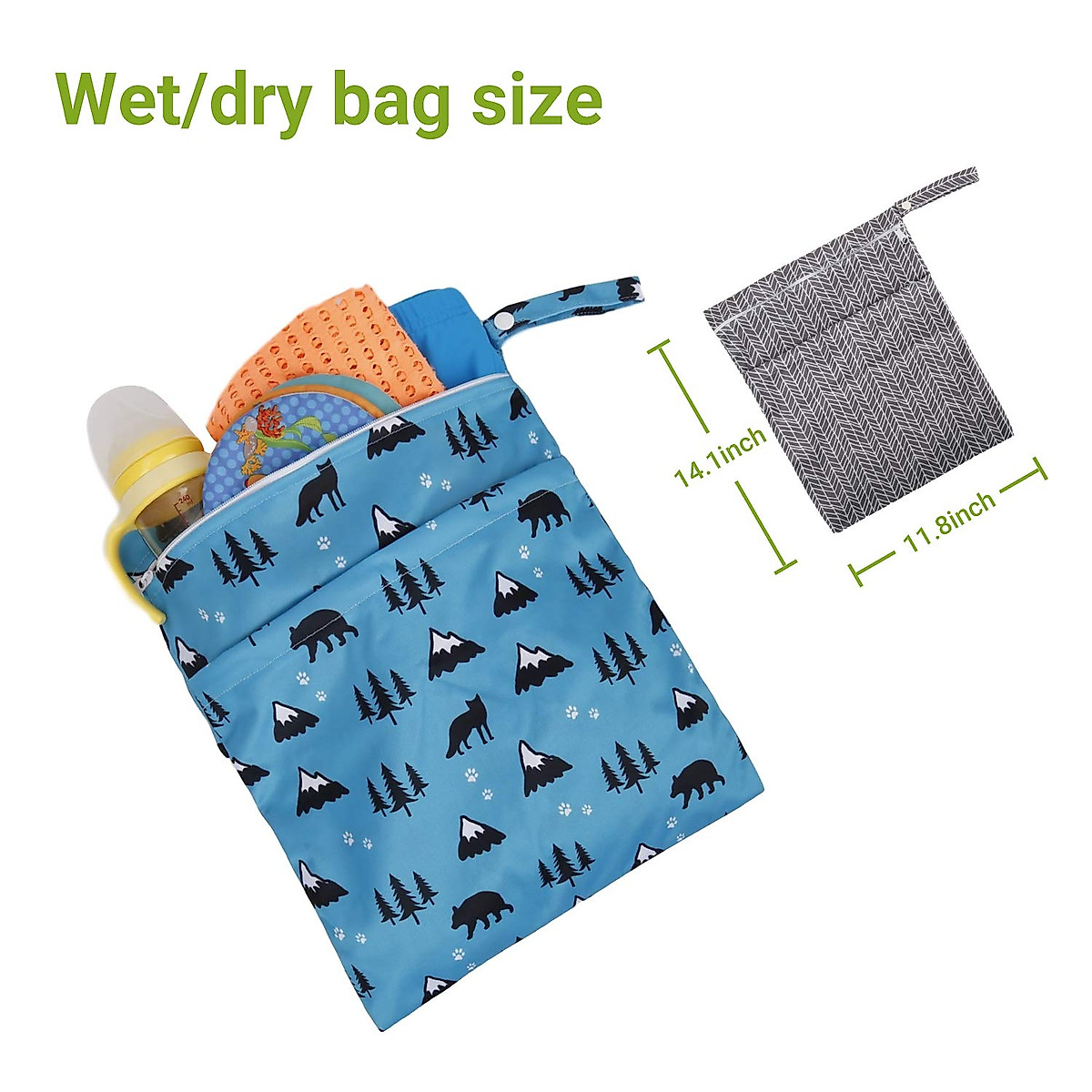 TRENSOM Wet Bag for Cloth Diapers Waterproof Reusable Bags with Two Zippered Pockets Ins Feathers Wet Dry Bag Travel Beach Pool Yoga Gym Bag for Pump Swimsuits Wet Clothes 3pcs