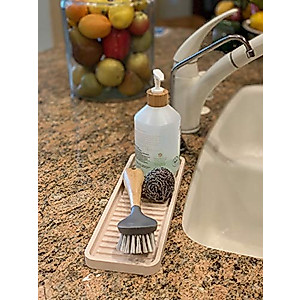 Happitasa Silicone Kitchen Sink Organizer Tray, Sponge Holder and Countertop Protector | Straight Lines Style (SAND DOLLAR, 12"x4")