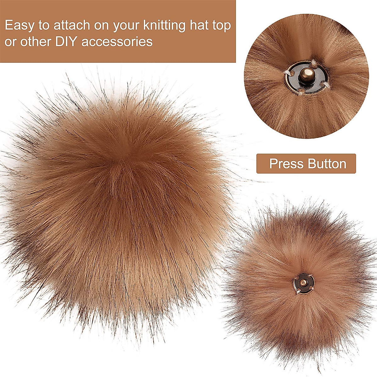 Tatuo DIY Faux Fur Pom Poms Ball with Press Button Removable Fluffy Pompom for Knitting Hats Shoes Scarves Bag Accessories (Neutral Color, 14)