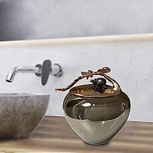 Cotton Jar with Lid in Glass and Metal for Bathroom Decor Cotton SwabHolder, Q-Tip Container Bath Accessory (Fern)