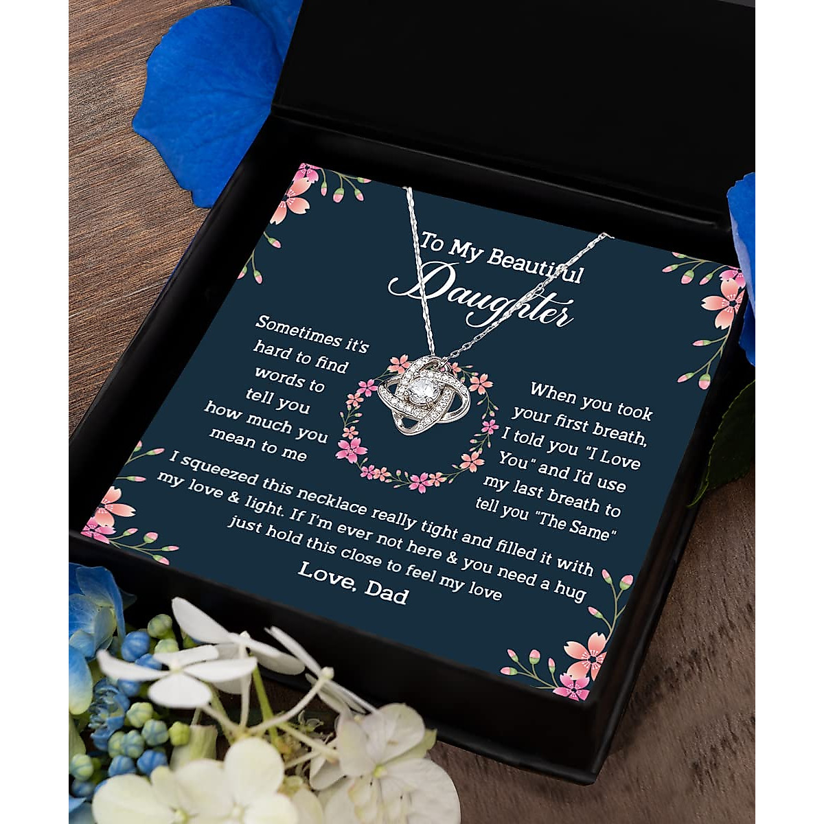 PRINT9GIFT To My Daughter Necklace From Dad, Jewelry Pendent Necklace with Message Card Birthday Gifts Idea For Daughter From Father