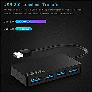 Tec-Digi USB Hub 3.0, 4-Port Ultra-Slim USB 3.0 Hub Portable Adapter High Speed Expansion Multi USB Hub Splitter Lead Adapter Cable for PC Laptop, Desktop, PS3, Xbox, Wii, MAC, Notebook, MacBook, Etc