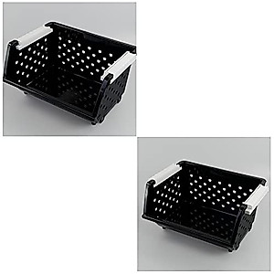 Wekioger 4 Pack Plastic Stackable Storage Baskets, Large Stacking Bins for Organizer, Black