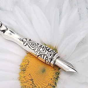 GLOGLOW Quill Pen, European Retro Feather Quill Dip Pen Fountain Pen Sign Pen Set with 5 Replacement Tips Calligraphy Feather Quill Dip Pen Set(Black)