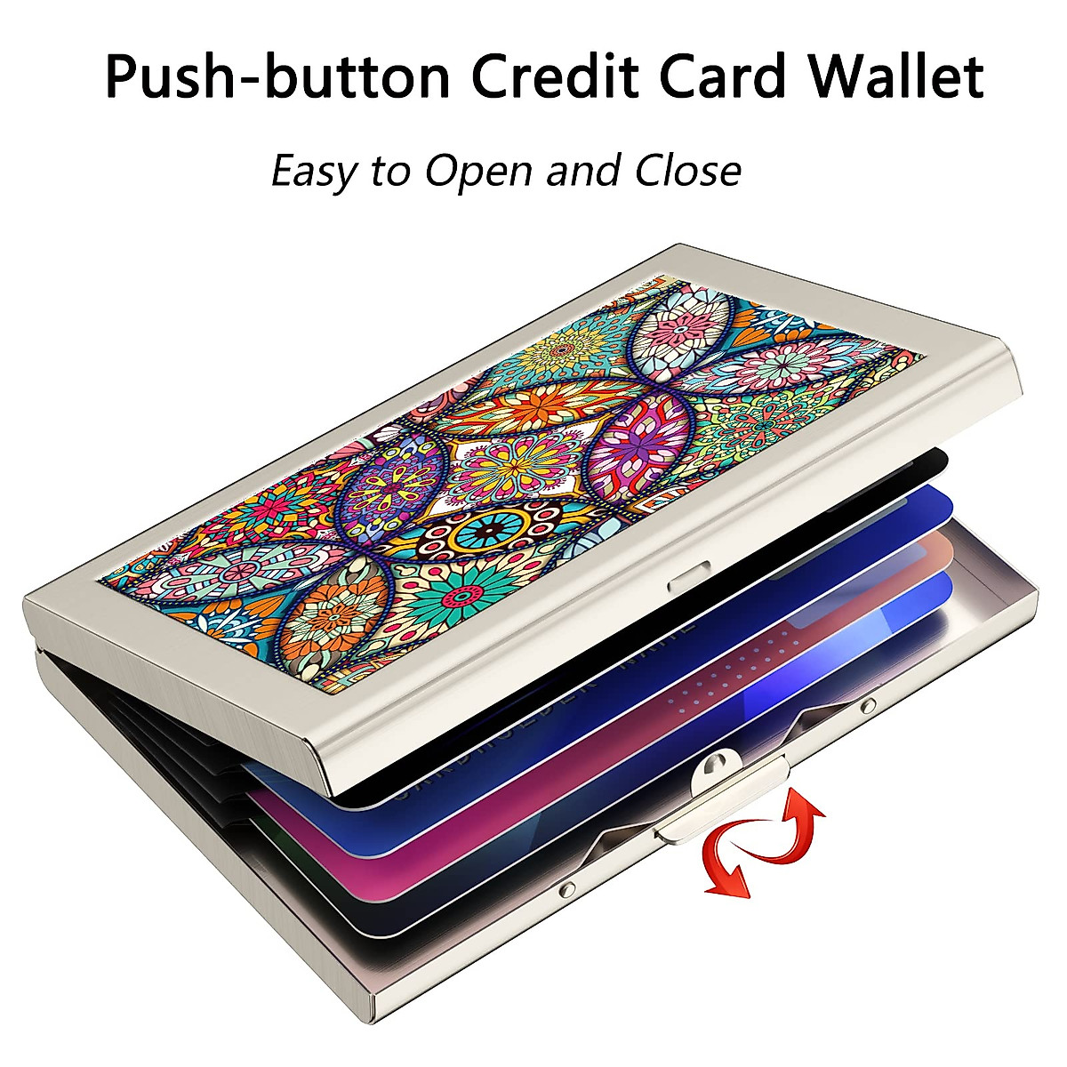 howfateam Credit Card Holder，Slim Card Holder Wallet，RFID protective Metal Card Holders, Credit Cards Card Organizer for Women Men,Round Mandala