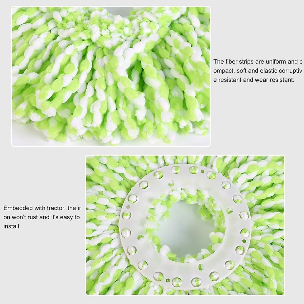 Fdit Spin Mop Head Refills Microfiber Round Spin Mop Head Replacement for Universal Spin Mop System for Home Commercial Use (Green White)