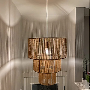 c cattleya 3-Tiered Large Farmhouse Chandelier Lighting, Natural Paper Rope Hanging Pendant Lights, Hand-woven Ceiling Light Fixture Chandeliers for Kitchen Dining Room Bedroom Hallway Entryway