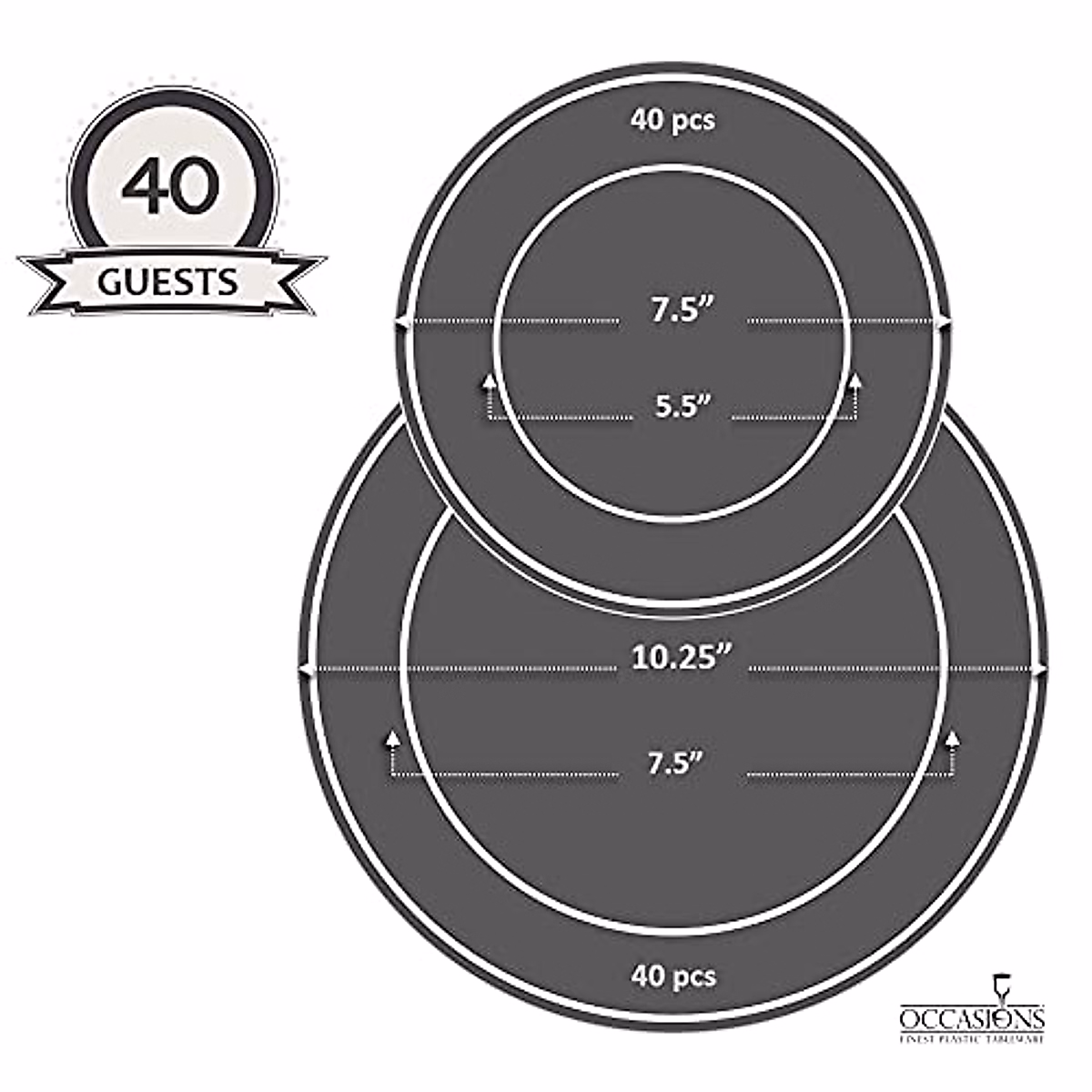" OCCASIONS " 50 Plates Pack (25 Guests)-Vintage Wedding Party Disposable Plastic Plate Set -25 x 10.25'' Dinner + 25 x 7.5'' Salad/dessert plates (Blossom Ivory & Gold)