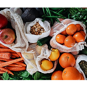 Reusable Produce Bags, Washable, Mesh Bags for Vegetables, Organic Mesh Produce Bags Cotton, Vegetable Storage Bags for Refrigerator Keep Fresh, Produce Storage Bag Set of 6(4 Mesh+2 String bags)