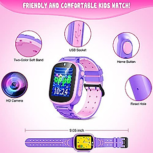 Kids Smart Watch Gift for Girls Age 4-12, Smart Watch for Kids Boys Girls Toys for Kids with HD Touchscreen 20 Puzzle Games Camera Video, Music Player, Alarm Clock Calendaring (Purple)