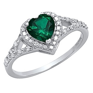 Dazzlingrock Collection 6mm Heart Lab Created Gemstone & White Diamond Engagement Ring in 925 Sterling Silver