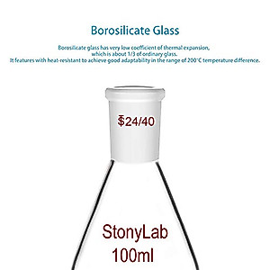 StonyLab Borosilicate Glass 100mL Heavy Wall Single Neck Recovery Flask Rotary Evaporator Flask, with 24/40 Outer Joint - 100mL