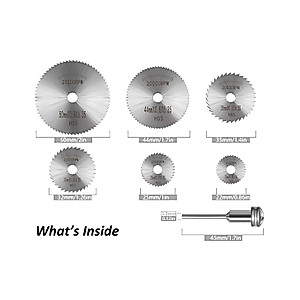 6pc HSS Saw Blades with 1pc 1/8" Shank Extension Rod, Cutting Wheel Set for Rotary Tools
